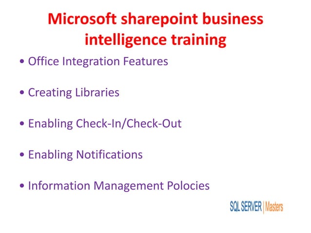 Microsoft sharepoint business intelligence training | PPTX
