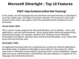 Microsoft silverlight : top 10 features | PPT