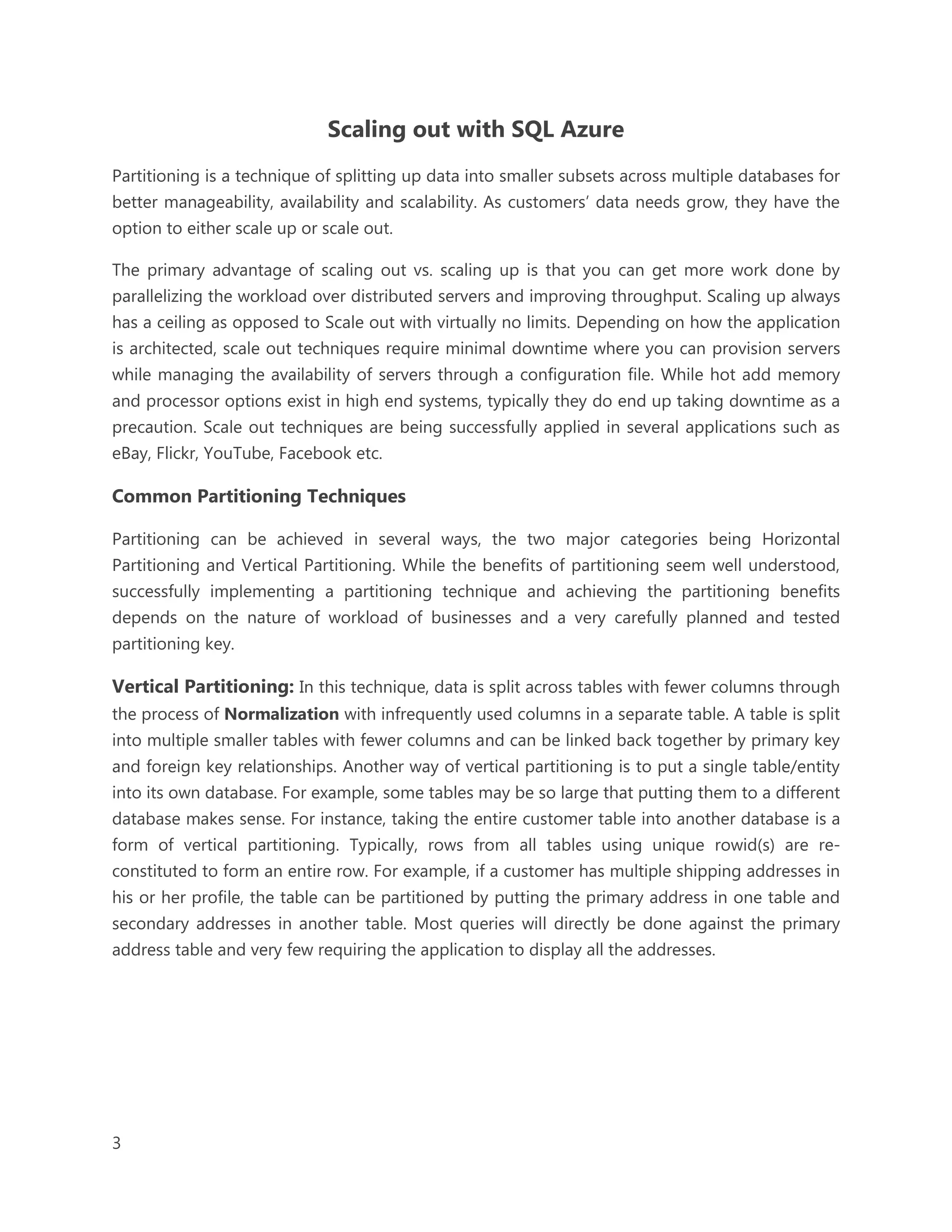 Microsoft Sql Azure Scaling Out With Sql Azure Whitepaper Pdf