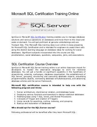 Microsoft sql certification training online