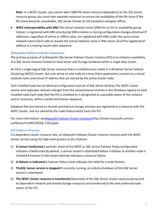 Microsoft SQL Server always on solutions guide for high availability and disaster recovery | PDF