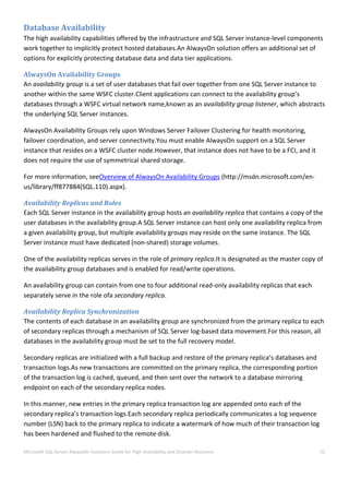 Microsoft SQL Server always on solutions guide for high availability and disaster recovery | PDF
