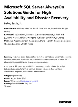 Microsoft SQL Server always on solutions guide for high availability ...