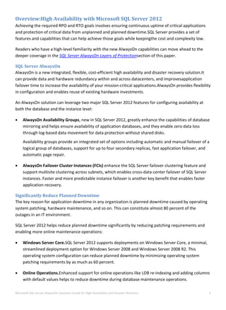 Microsoft sql server always on solutions guide for high availability and disaster recovery | PDF