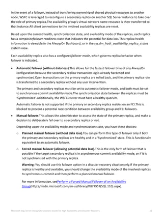 Microsoft sql server always on solutions guide for high availability and disaster recovery | PDF