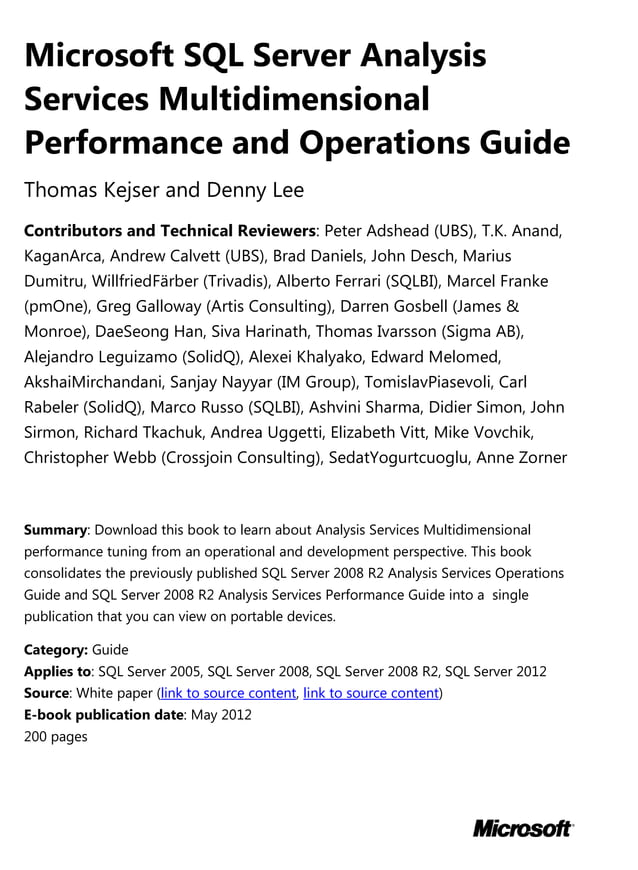 Microsoft sql server analysis services multidimensional performance and operations guide | PDF