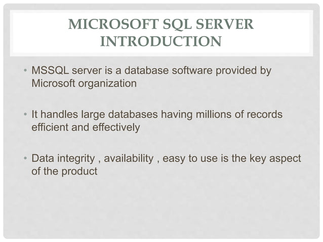 Microsoft sql server database administration | PPTX | Databases | Computer Software and Applications