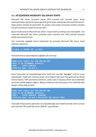 MICROSOFT SQL SERVER SIZMA VE GÜVENLİK TESTİ ÇALIŞMALARI | PDF