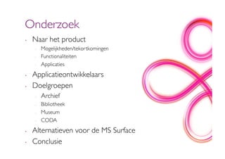 Onderzoek MS Surface Table CODA | PPT
