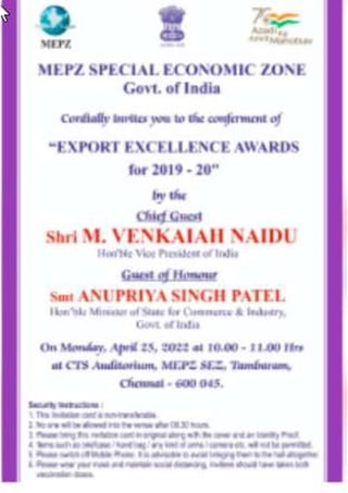 Winning Top Export Excellence awards and awards for Best Agro based ...