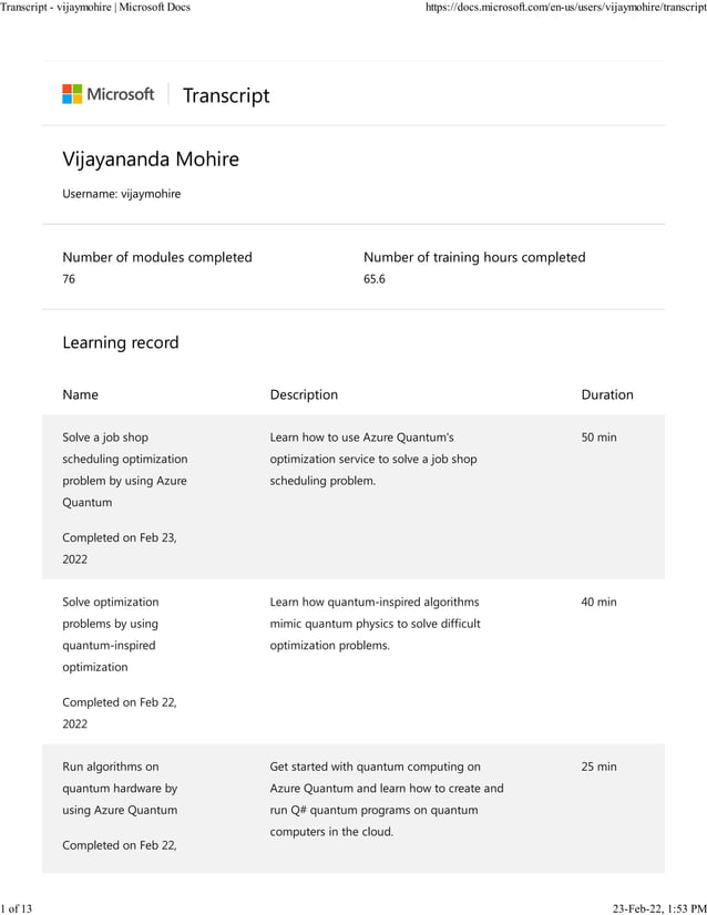 Microsoft Transcript Vdmohire 2022 Pdf