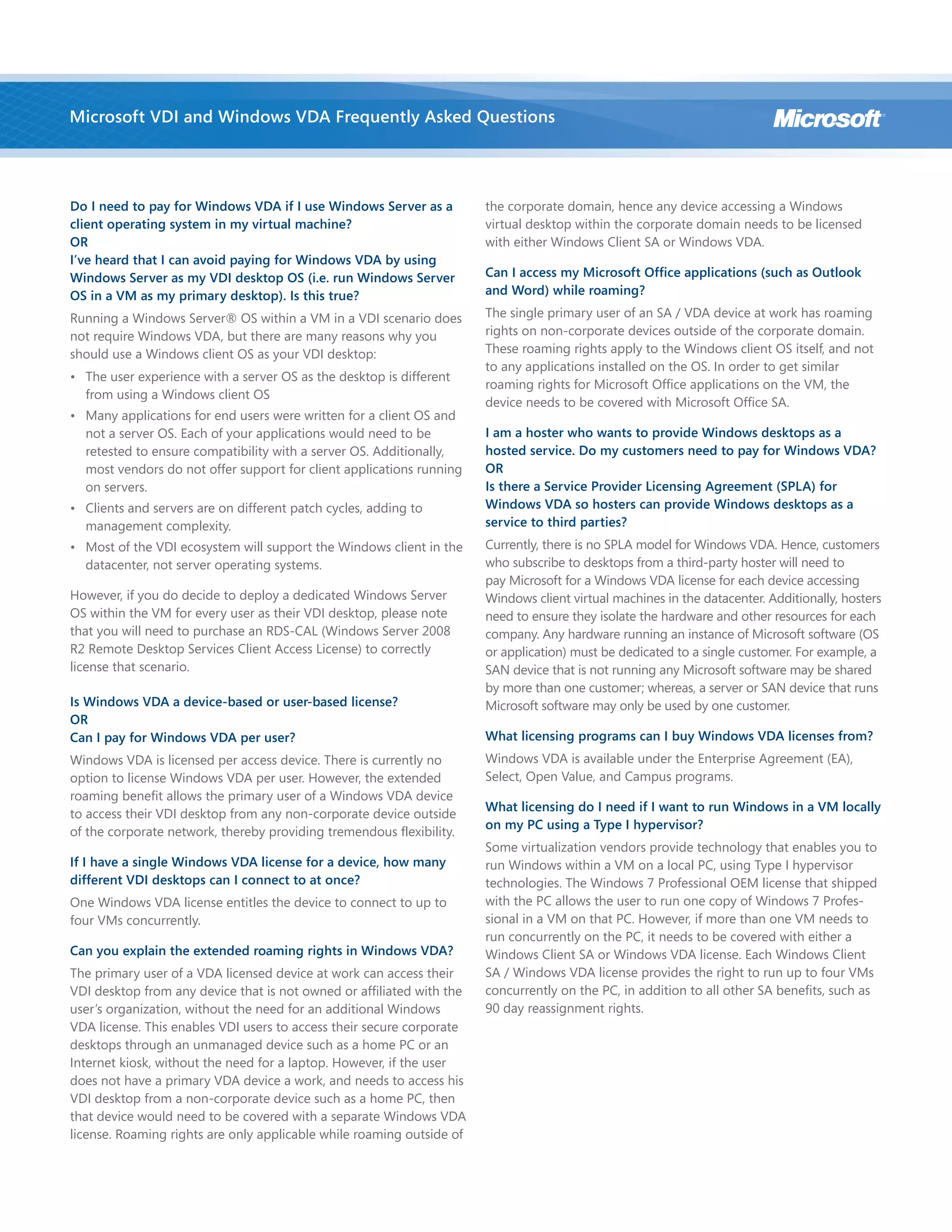 Microsoft VDI, VDA FAQ 3.0 | PDF