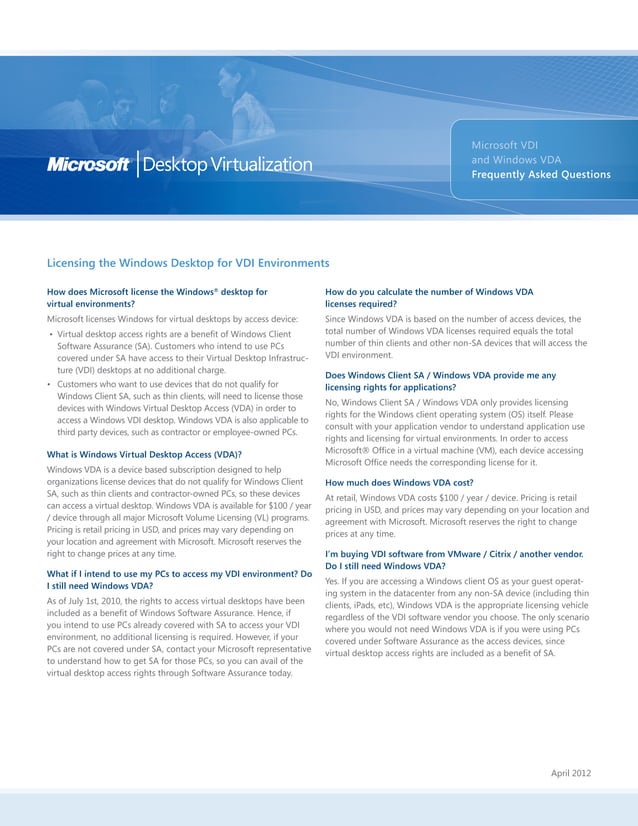 Microsoft VDI, VDA FAQ 3.0 | PDF