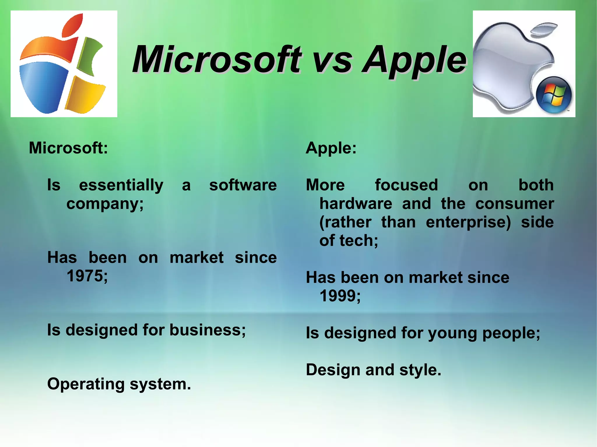 Microsoft versus Apple | ODP | Operating Systems | Computer Software ...