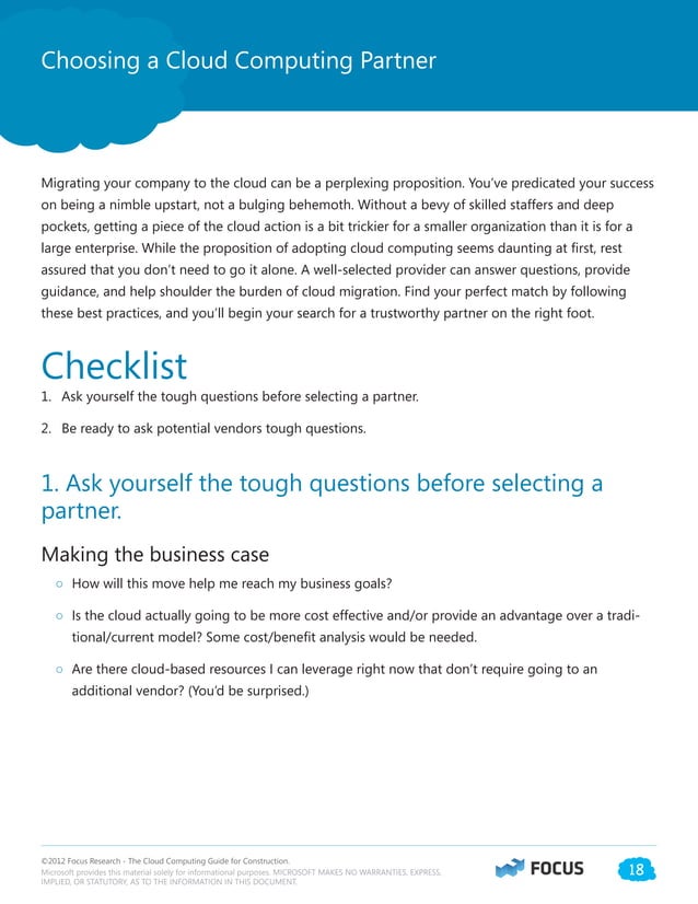 Microsoft Whitepaper: Cloud Computing Guide for Construction | PDF