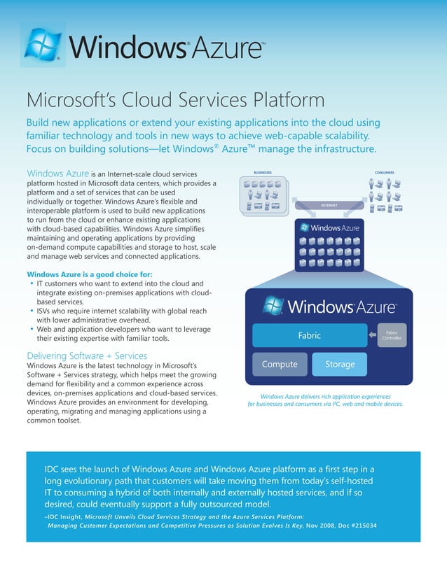 Microsoft Windows Azure - Cloud Services Platform Datasheet | PDF