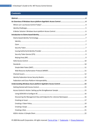Microsoft Windows Azure - Developer’s Guide Access Control in the ...