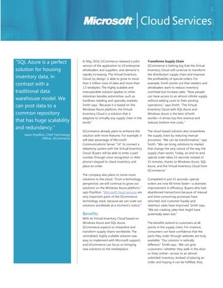 Microsoft Windows Azure - GCommerce IT Services Transforms Special Order Process Case Study | PDF