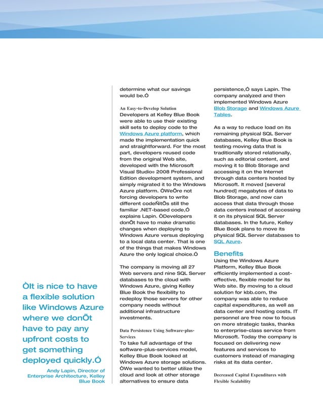 Microsoft Windows Azure - Kelly Blue Book Case Study | PDF
