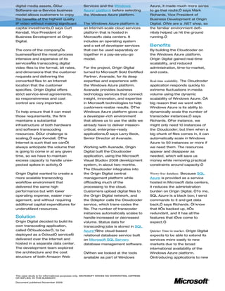 Microsoft Windows Azure - Origin Digital Media & Entertainment Reduce ...