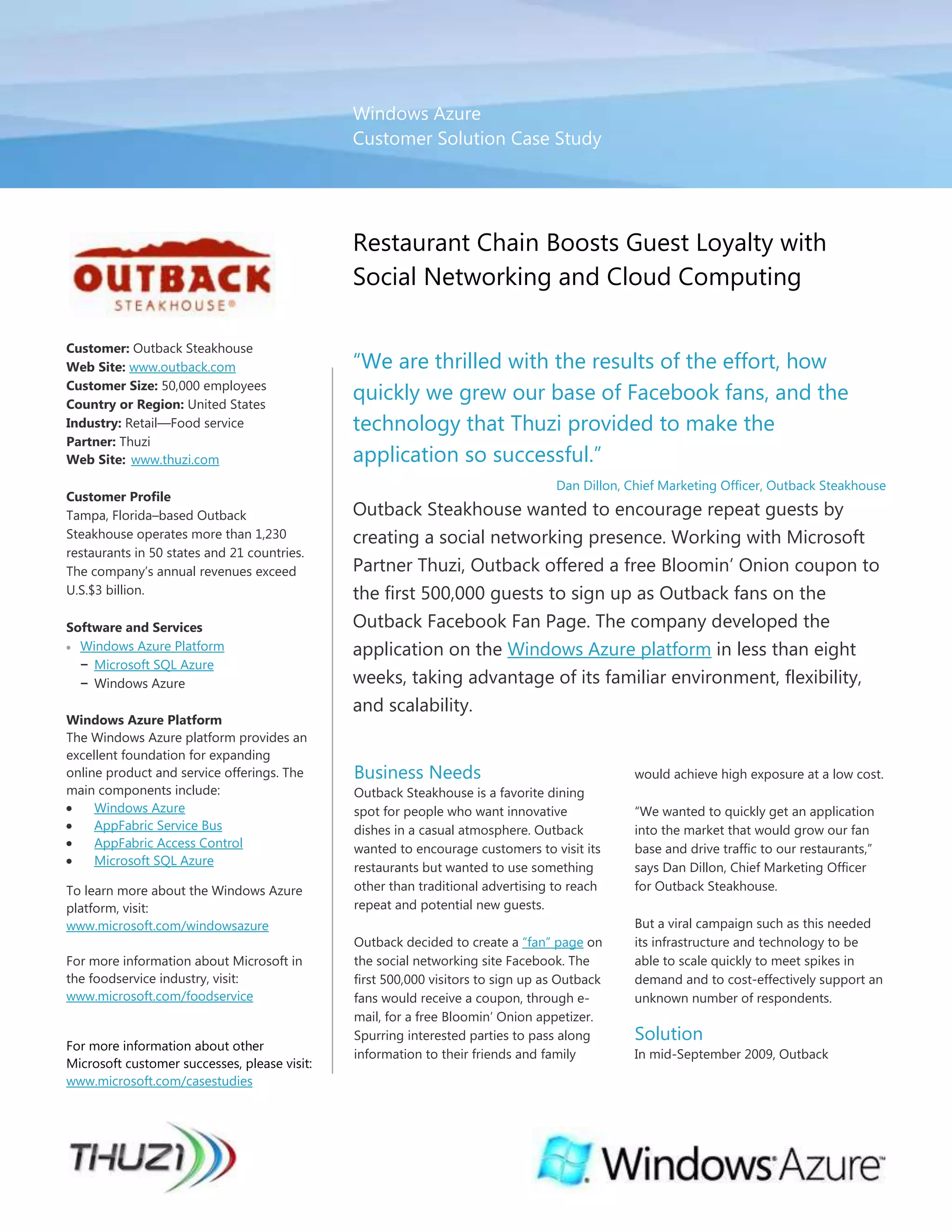 Microsoft Windows Azure - Outback Retail Boosts Guest Loyalty Case ...
