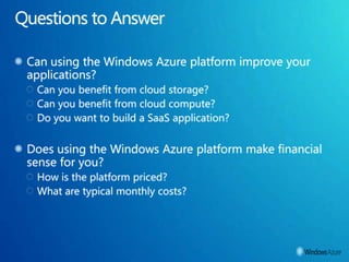 Microsoft Windows Azure - Questions For ISVs Presentation | PPTX