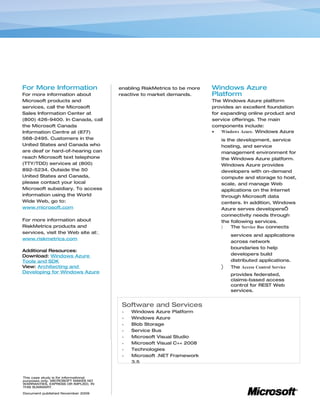 Microsoft Windows Azure - RiskMetrics Enhances Capabilities With ...