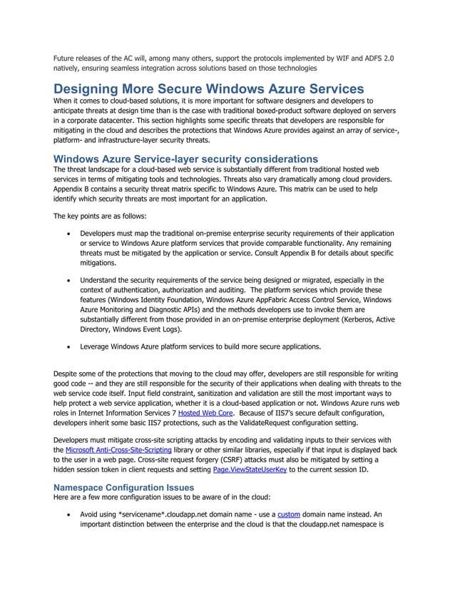 Microsoft Windows Azure - Security Best Practices for Developing Windows Azure Applications ...