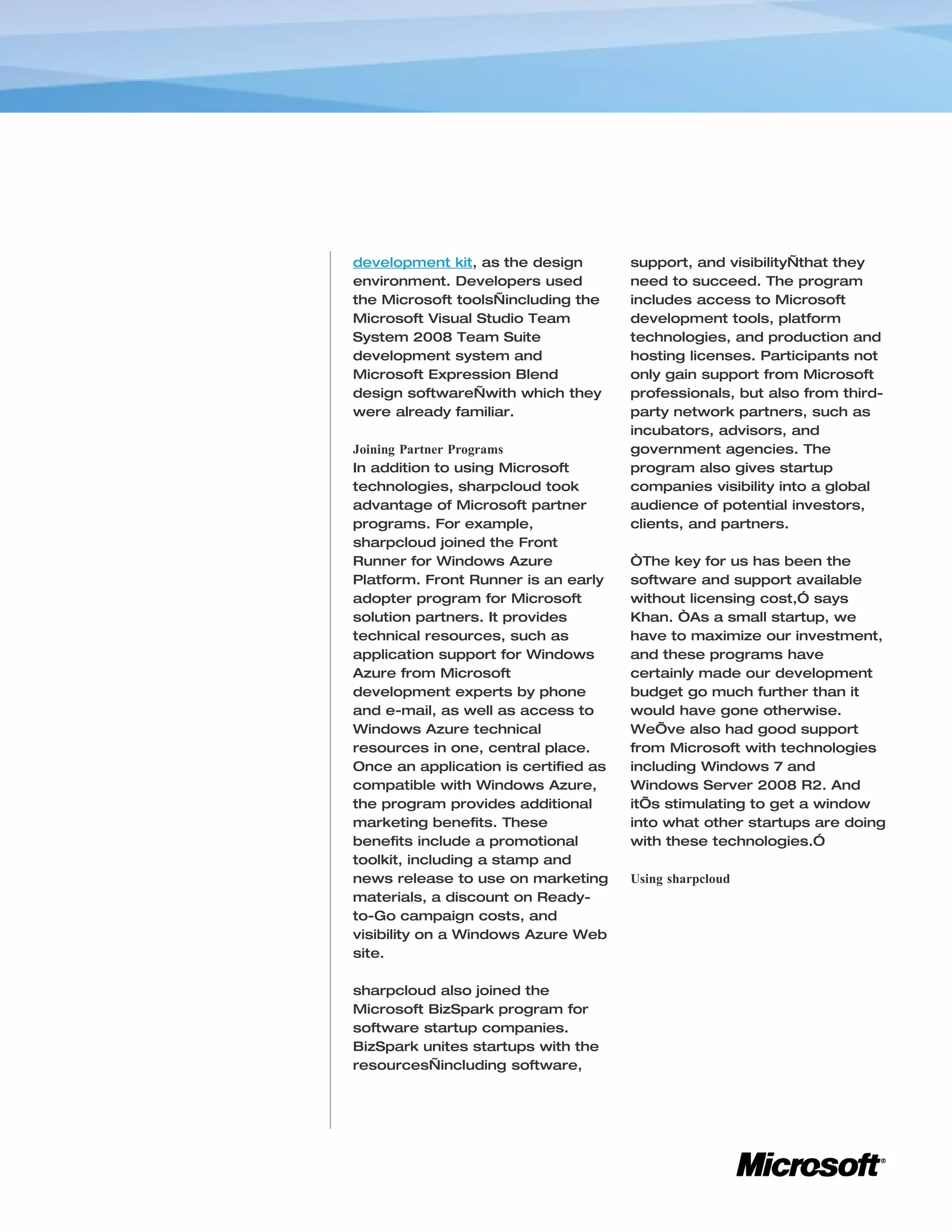 Microsoft Windows Azure - SharpCloud Manufacturing Triples Productivity Case Study | PDF