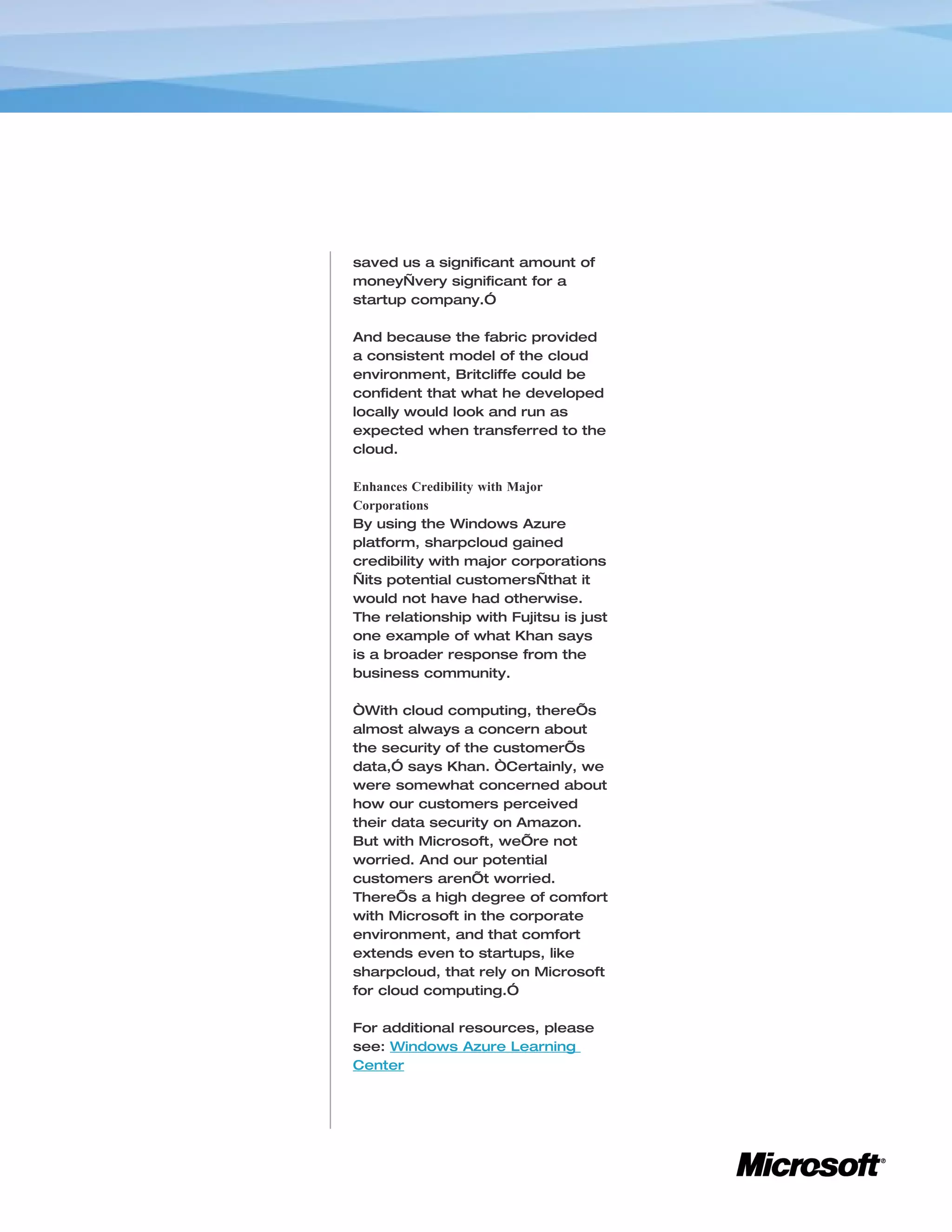 Microsoft Windows Azure - SharpCloud Manufacturing Triples Productivity Case Study | PDF