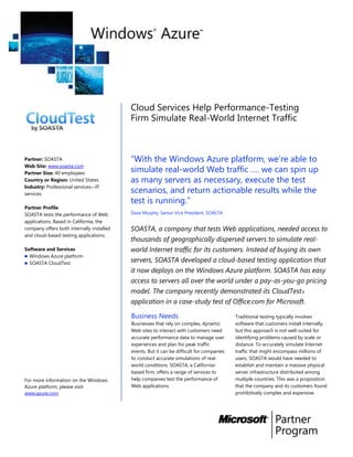 Microsoft Windows Azure - SAOSTA Professional Services Simulate Real ...