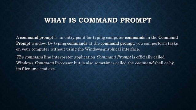 Microsoft windows command prompt | PPTX | Operating Systems | Computer Software and Applications