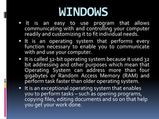 Microsoft windows operating concept | PPT