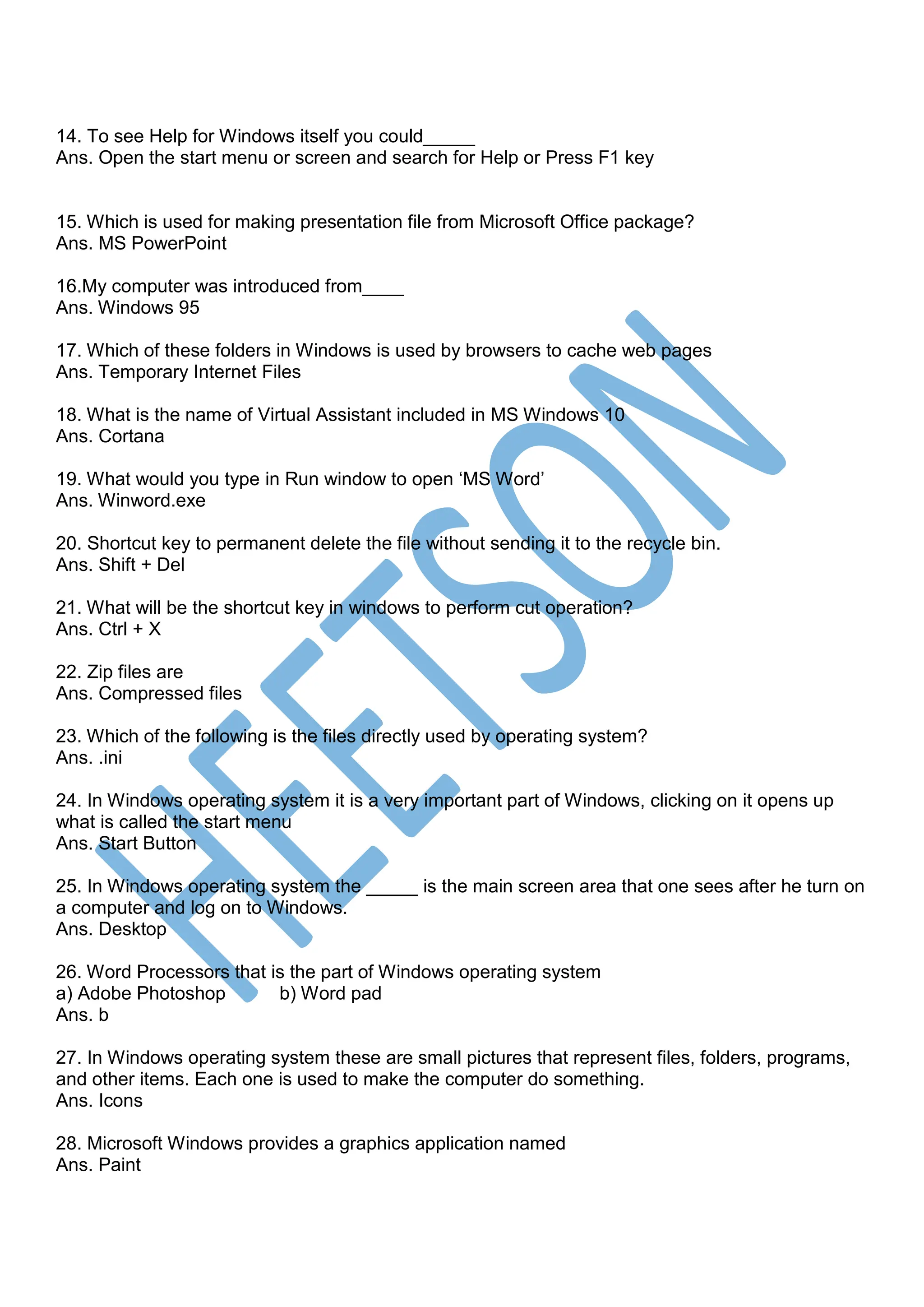 MS Windows MCQ (Microsoft Questions and Answers) | PDF