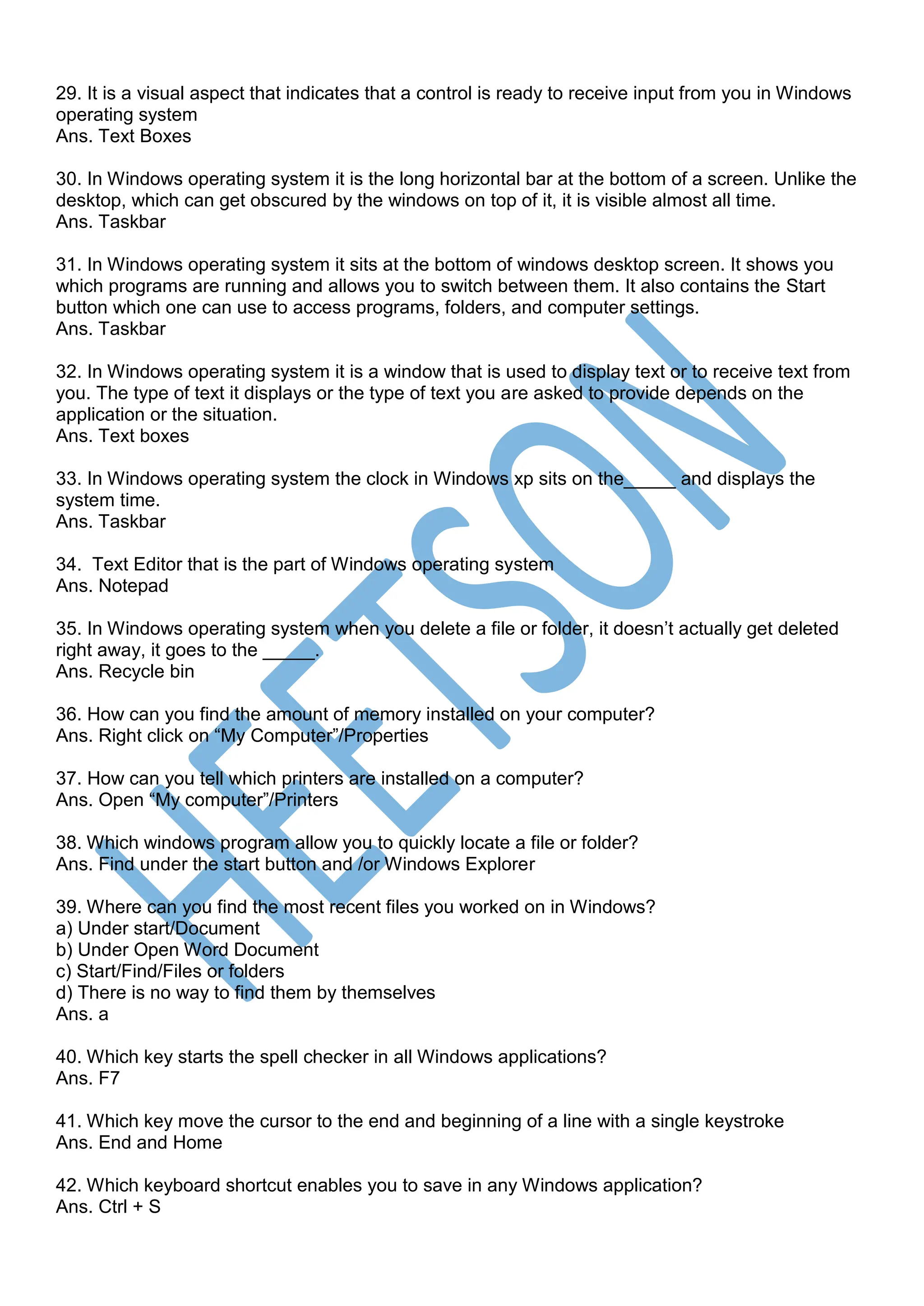 MS Windows MCQ (Microsoft Questions and Answers) | PDF