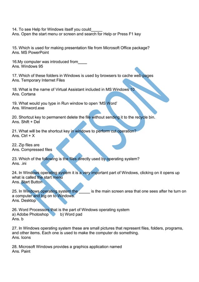 MS Windows MCQ (Microsoft Questions and Answers) | PDF