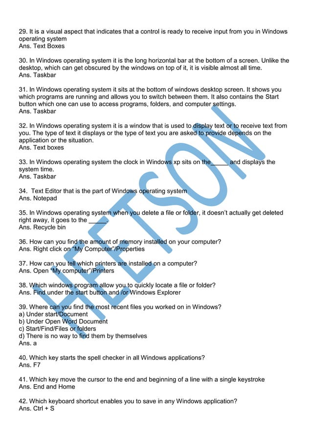 MS Windows MCQ (Microsoft Questions and Answers) | PDF