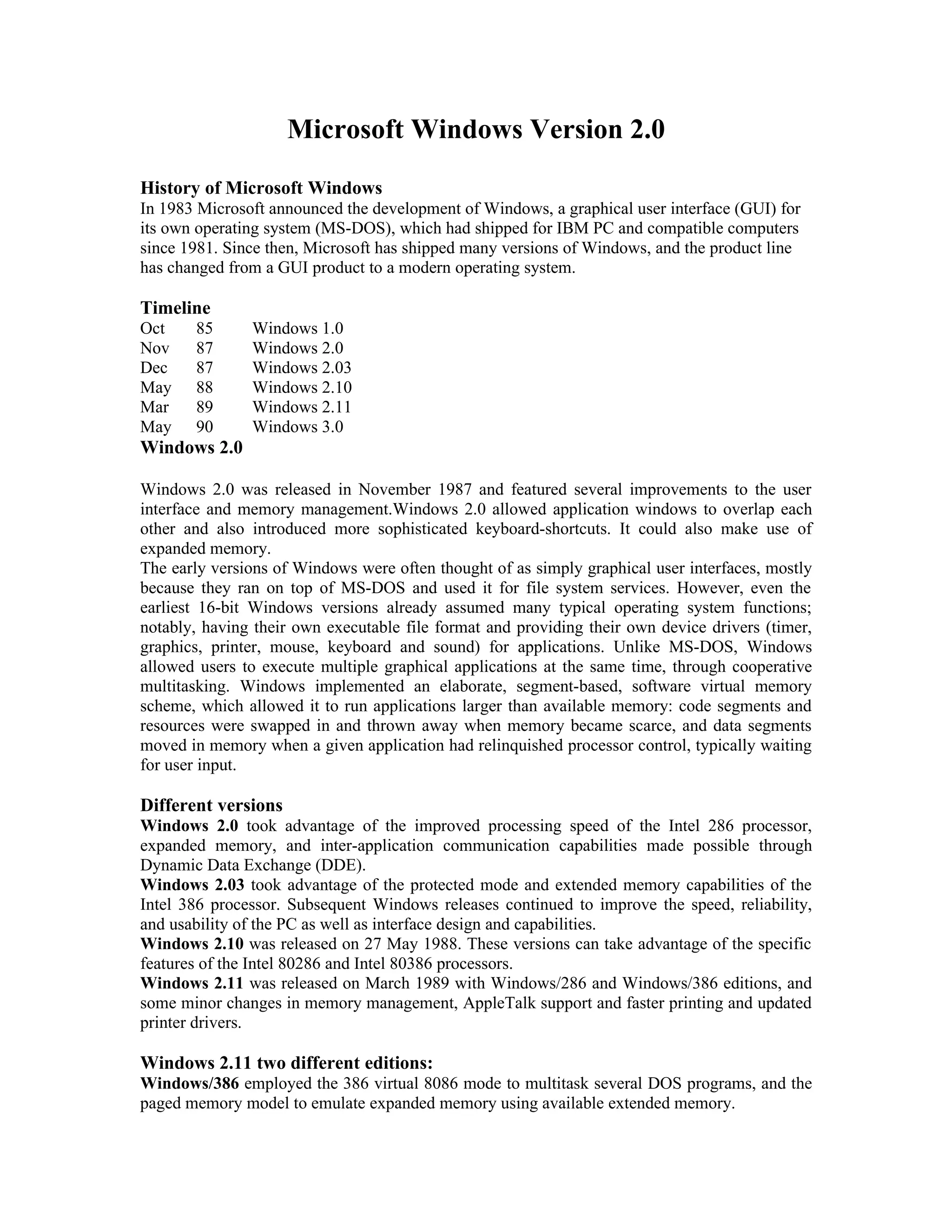 Microsoft Windows Version 2 | DOC