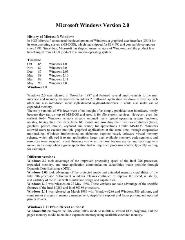 Microsoft Windows Version 2 | DOC