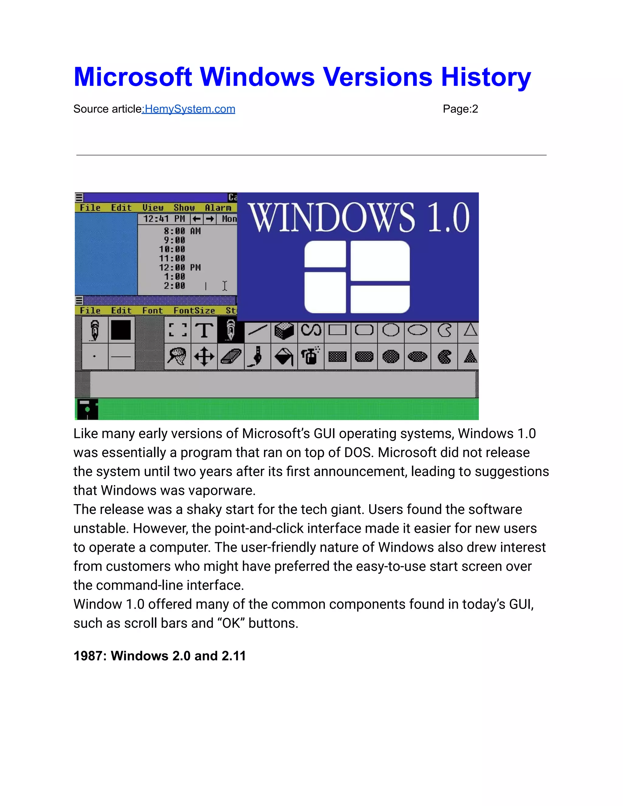 Microsoft Windows Versions History | PDF