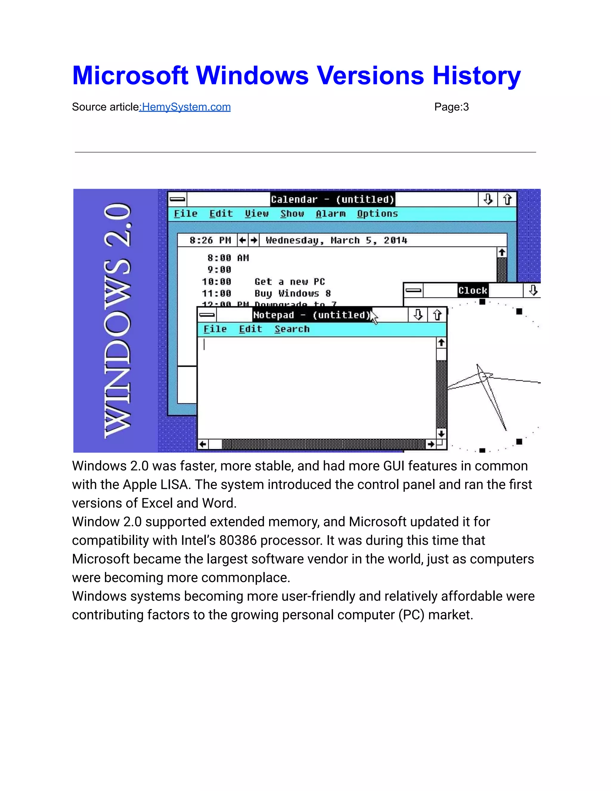 Microsoft Windows Versions History | PDF