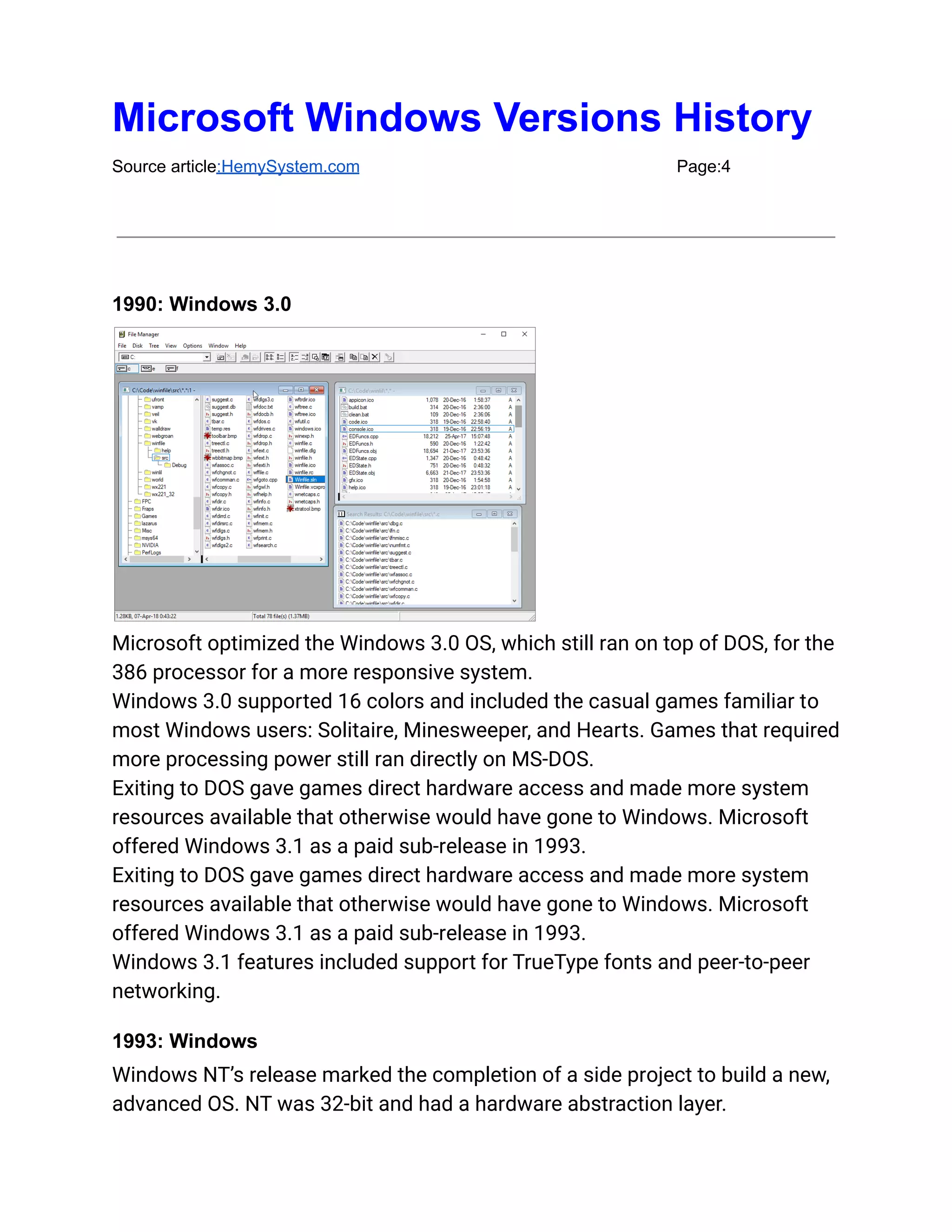Microsoft Windows Versions History | PDF