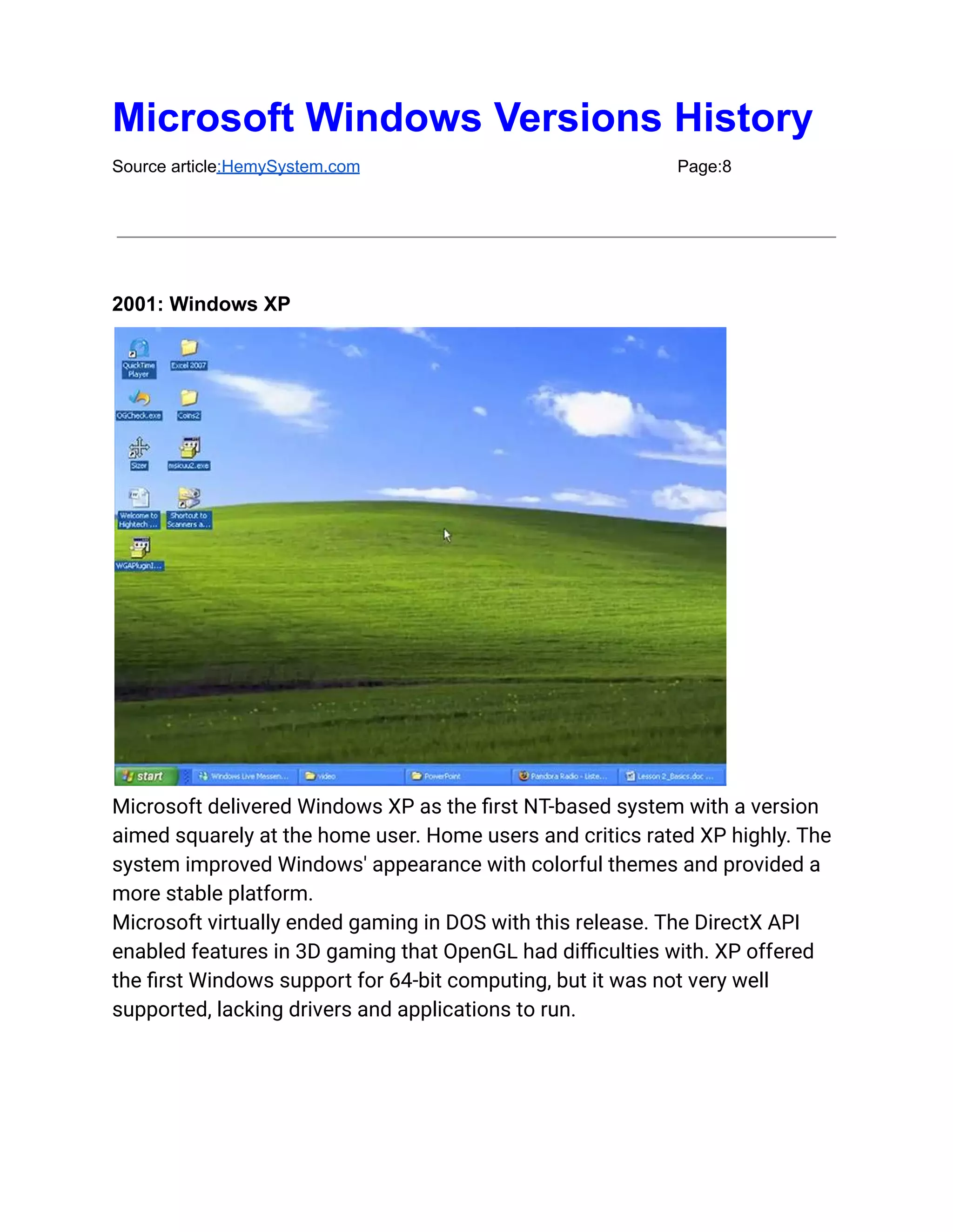 Microsoft Windows Versions History | PDF