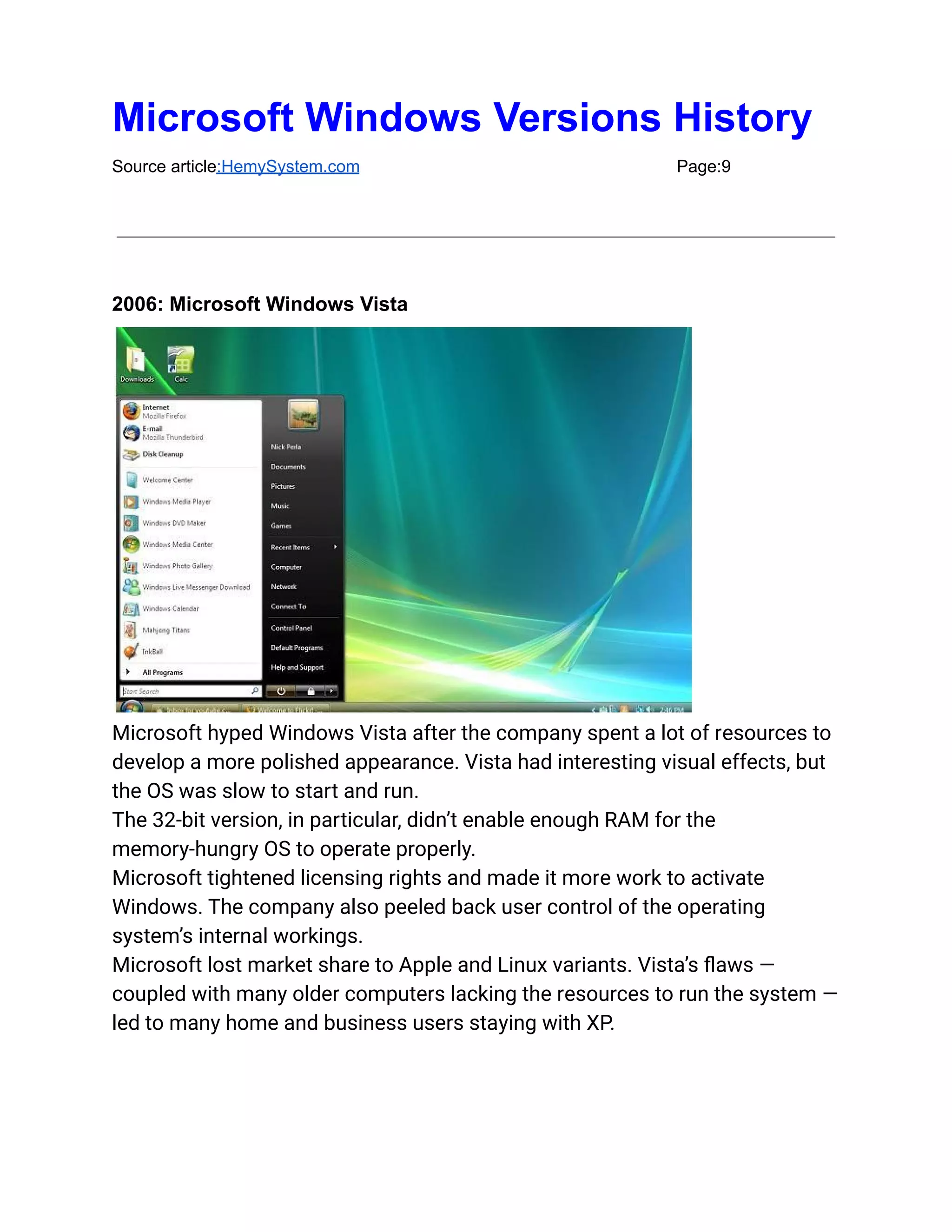 Microsoft Windows Versions History | PDF
