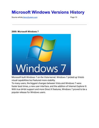 Microsoft Windows Versions History | PDF