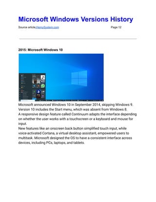Microsoft Windows Versions History | PDF