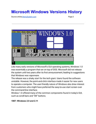 Microsoft Windows Versions History | PDF