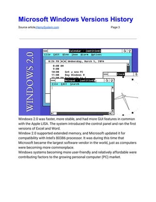 Microsoft Windows Versions History | PDF