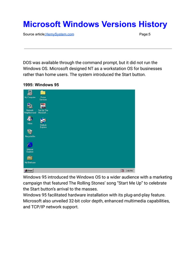 Microsoft Windows Versions History | PDF