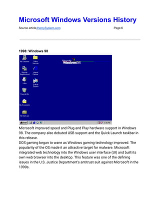 Microsoft Windows Versions History | PDF